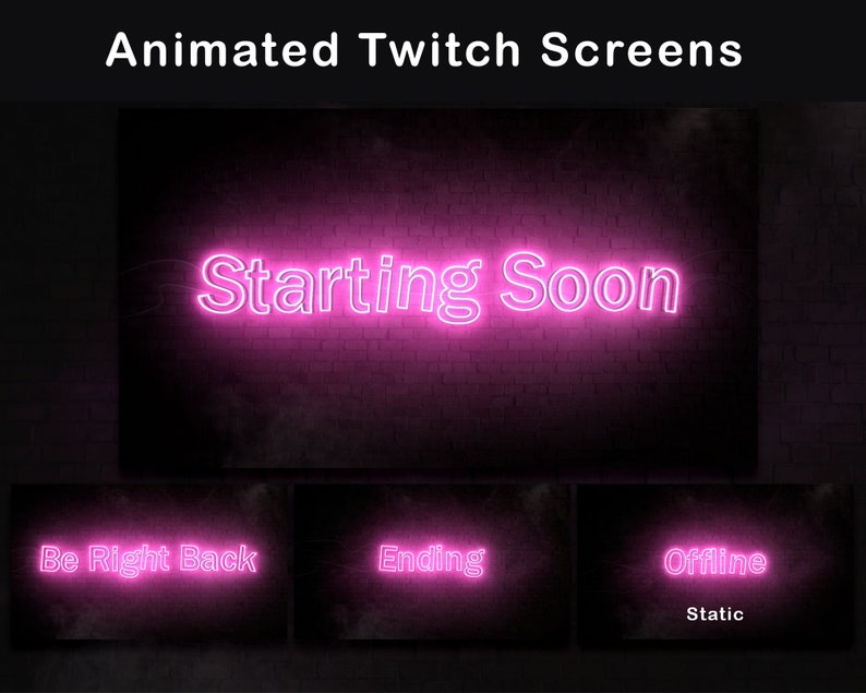 Animated Twitch Screens Pink Neon Stream Starting Soon Be - Etsy