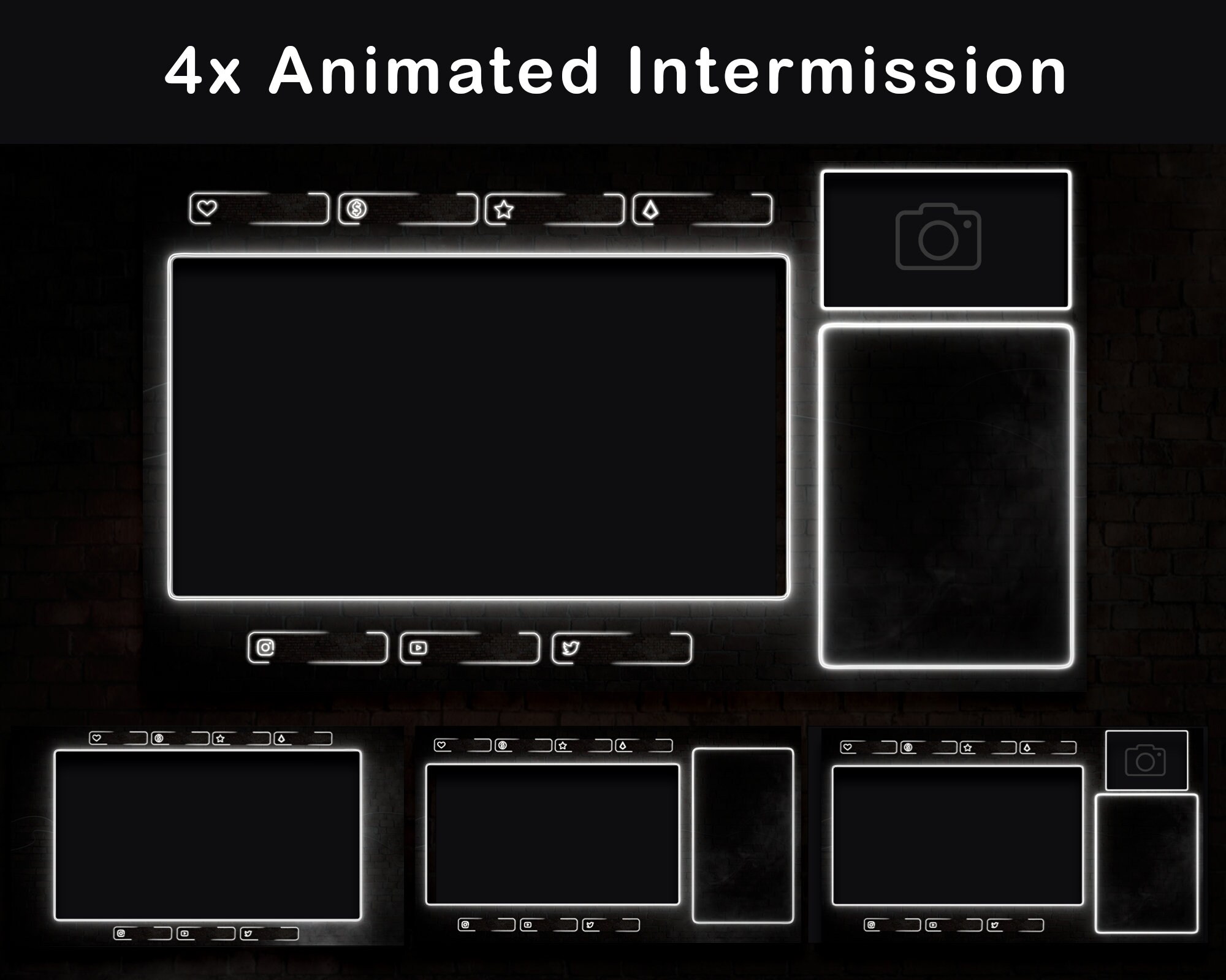 Animated Twitch Overlay Package White Neon Stream Overlay Alerts ...