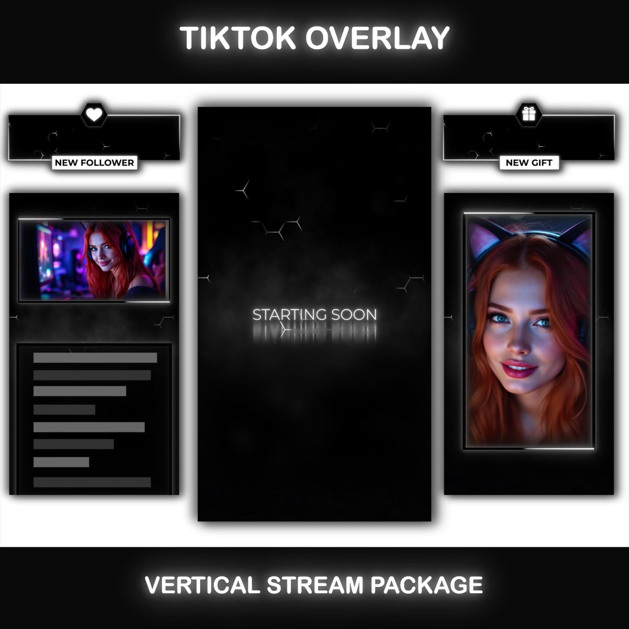 Tiktok Overlay Animated Black & White Package, Vertical Streaming ...