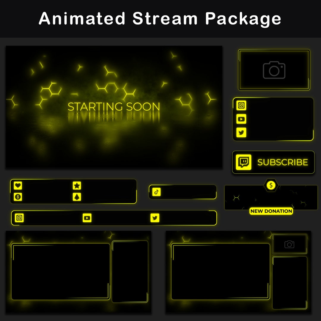 Animated Stream Overlay Yellow Package Minimal Dark Twitch Overlay ...