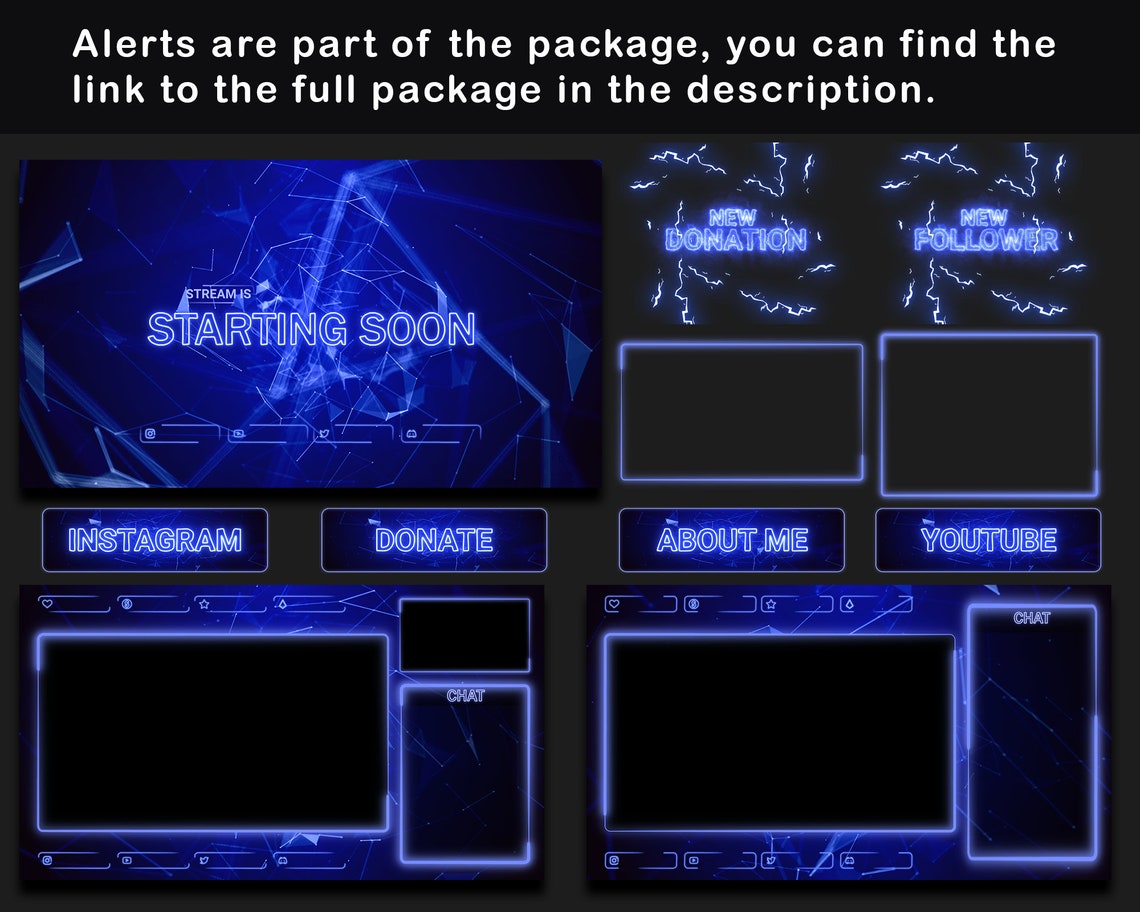 Animated Neon Twitch Stream Alerts Blue Neon New Follower, New Donation ...