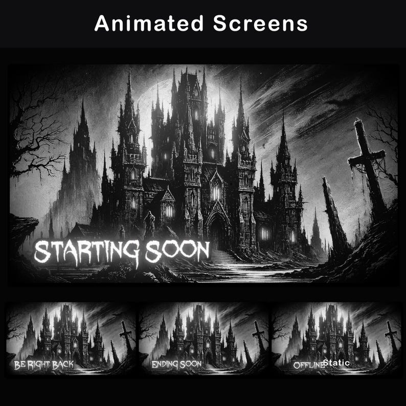 Animated Halloween Twitch Overlay Package, Dark Grey Stream OBS Overlay ...