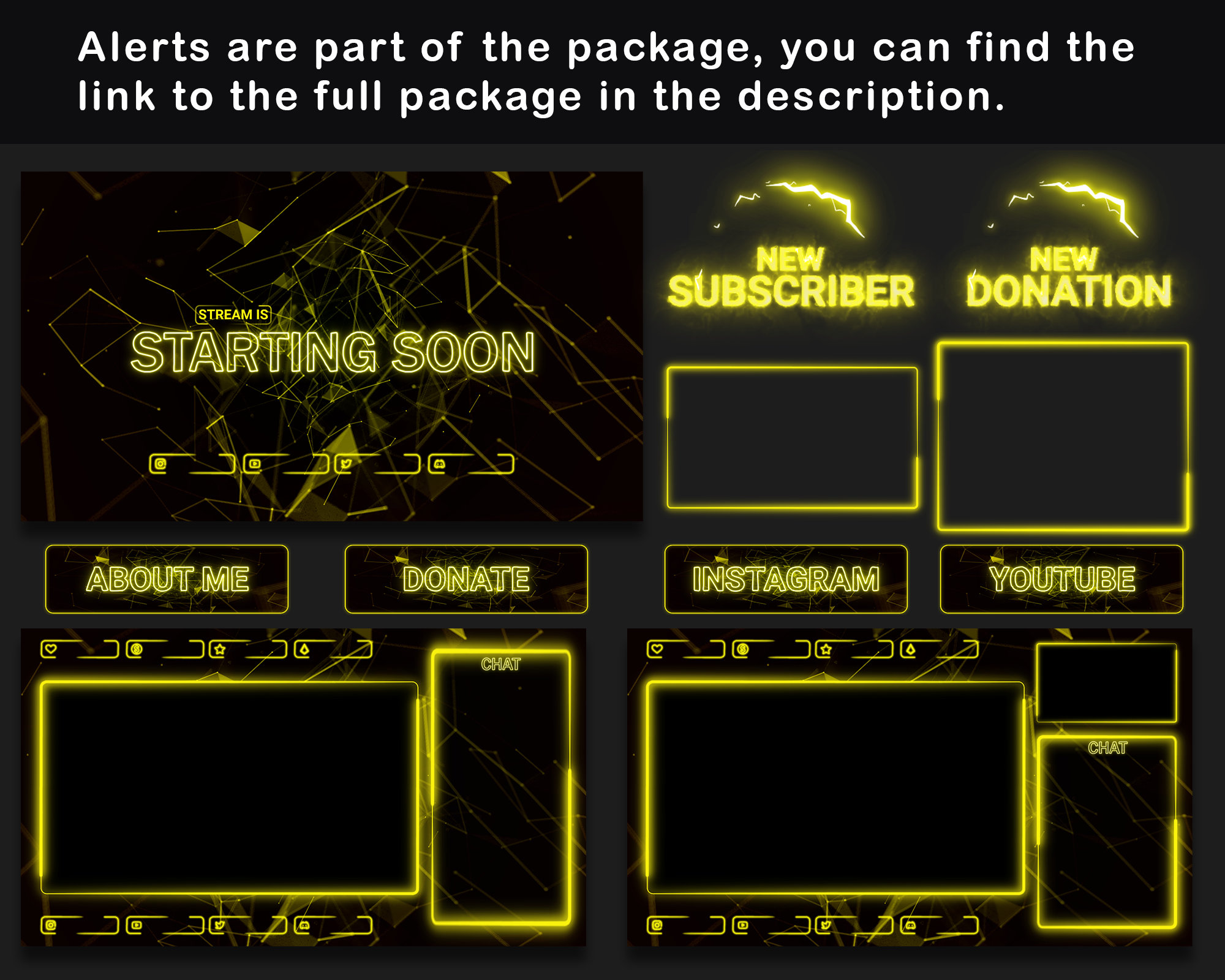 Animated Stream Alerts Yellow Neon Style Twitch Alerts Twitch Overlay ...