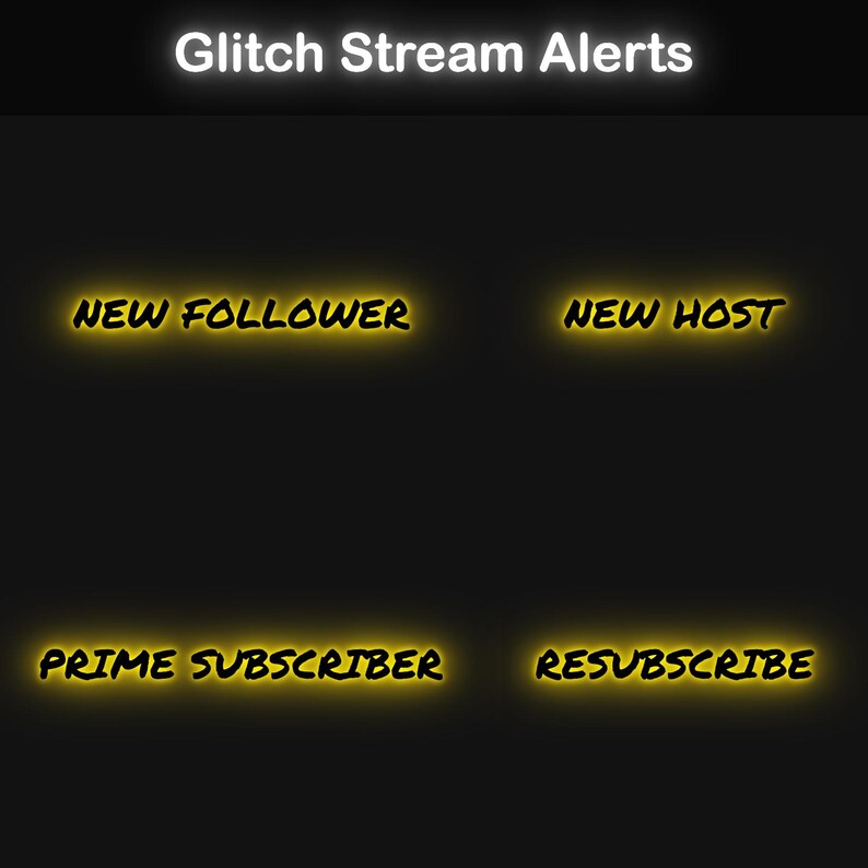 Animated Glitch Stream Alerts Pack for Twitch | 10 Black & Yellow ...