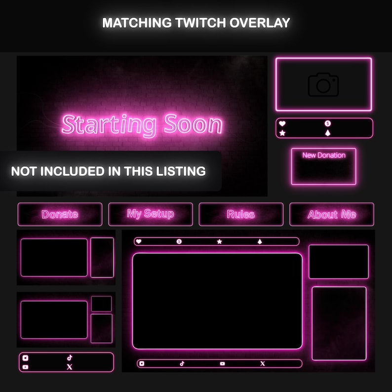 Tiktok Overlay Animated Neon Pink Package, Vertical Streaming Overlay ...
