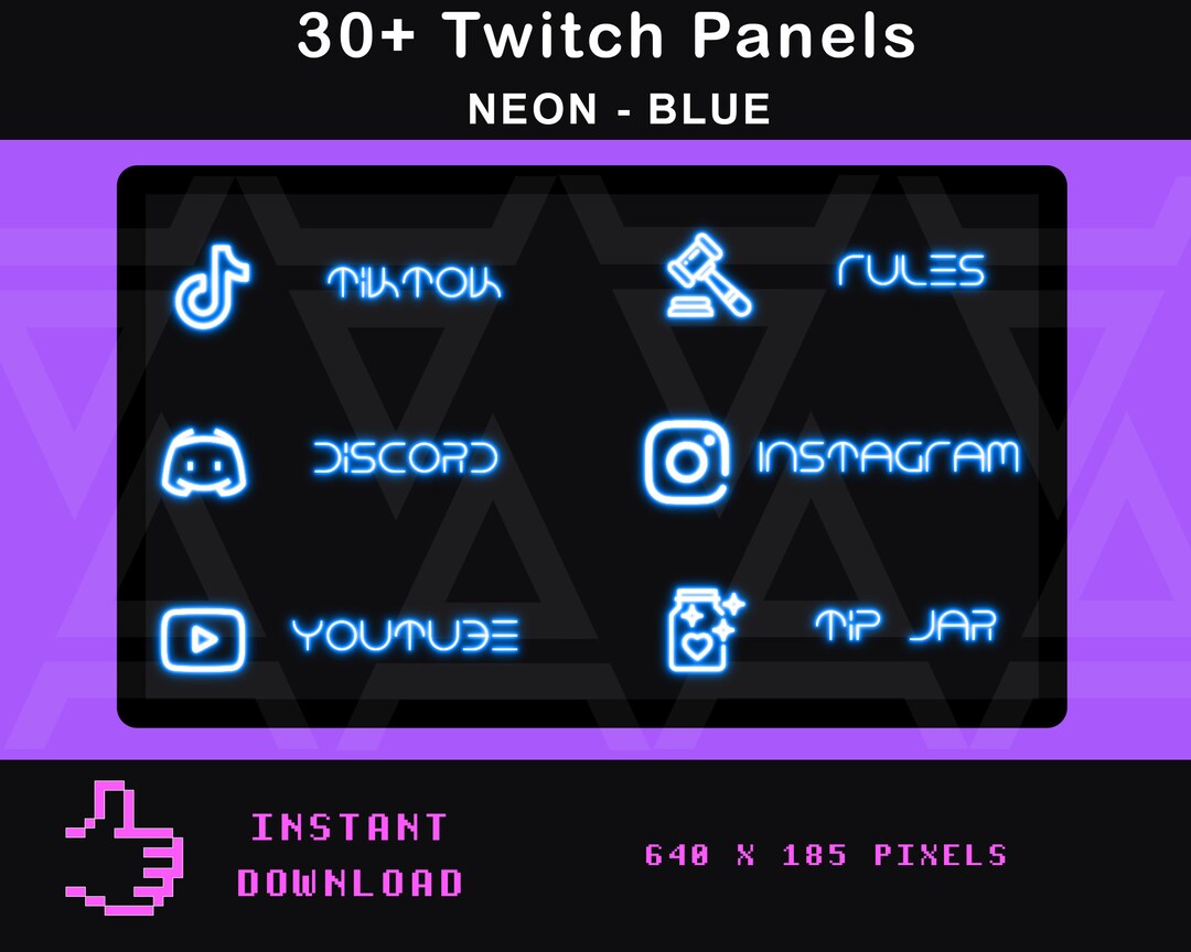 36 Twitch Panels NEON BLUE | Neon Panels for Twitch | Twitch Profile ...