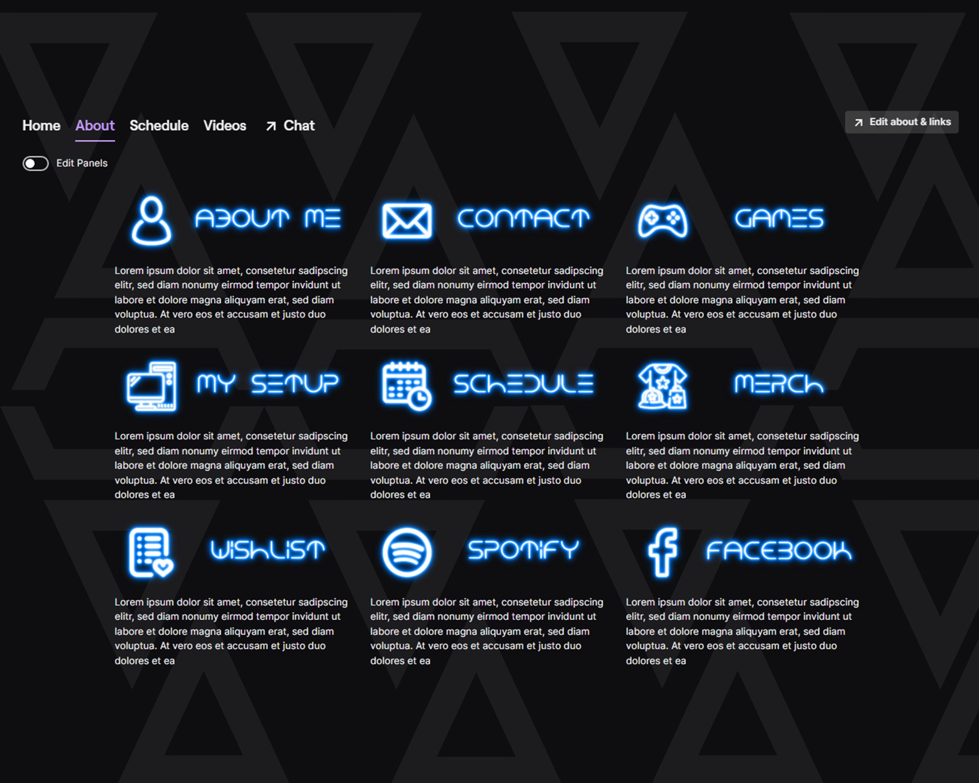 36 Twitch Panels NEON BLUE | Neon Panels for Twitch | Twitch Profile ...