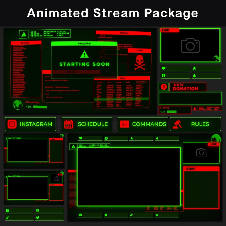Animated Retro Twitch Overlay, Stream Package, Green & Red Computer ...