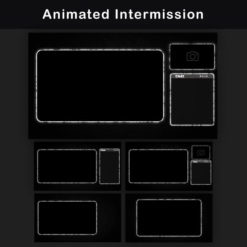 Animated Black & White Twitch Overlay Pack, Dark Glitch Stream Package ...