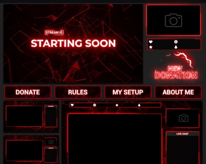 Animated RED Twitch Overlay Package Minimal Red Twitch Theme Red Stream ...