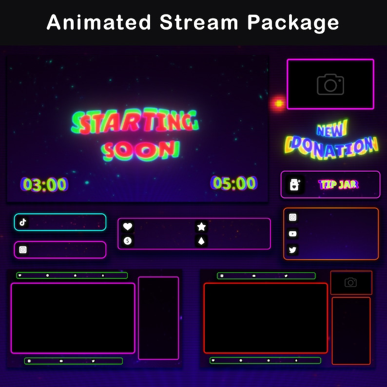 90s Retro Animated Twitch Overlay Package: Stream Overlays, Alerts ...