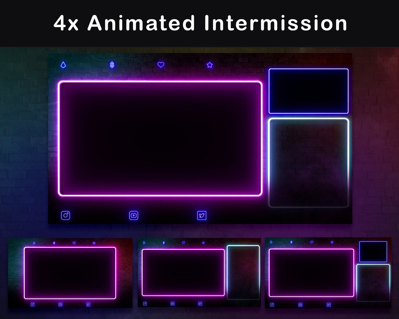 Neon Twitch Overlay Animated Package Twitch Overlay Pink - Etsy