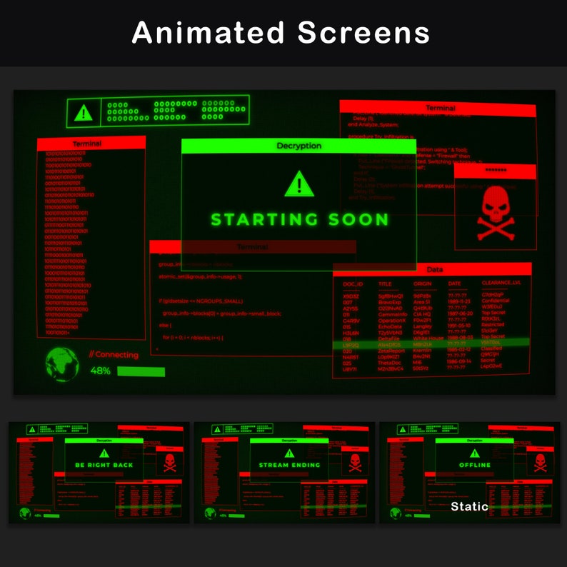 Animated Retro Twitch Overlay, Stream Package, Green & Red Computer ...