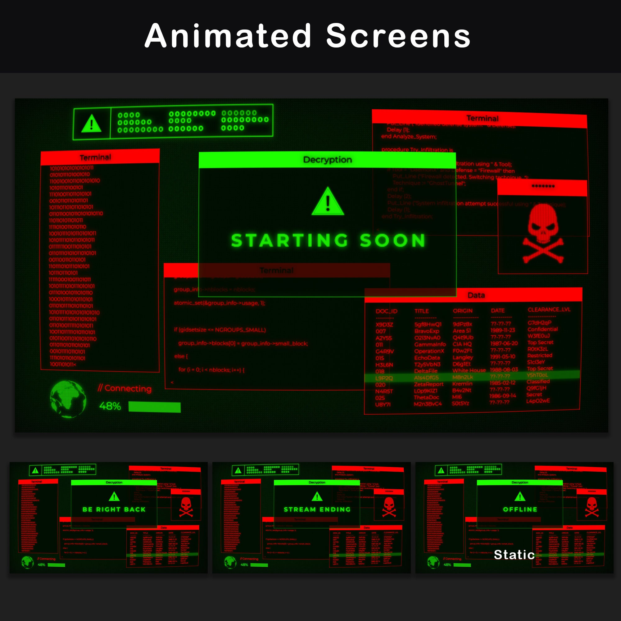 Animated Retro Twitch Overlay, Stream Package, Green & Red Computer ...
