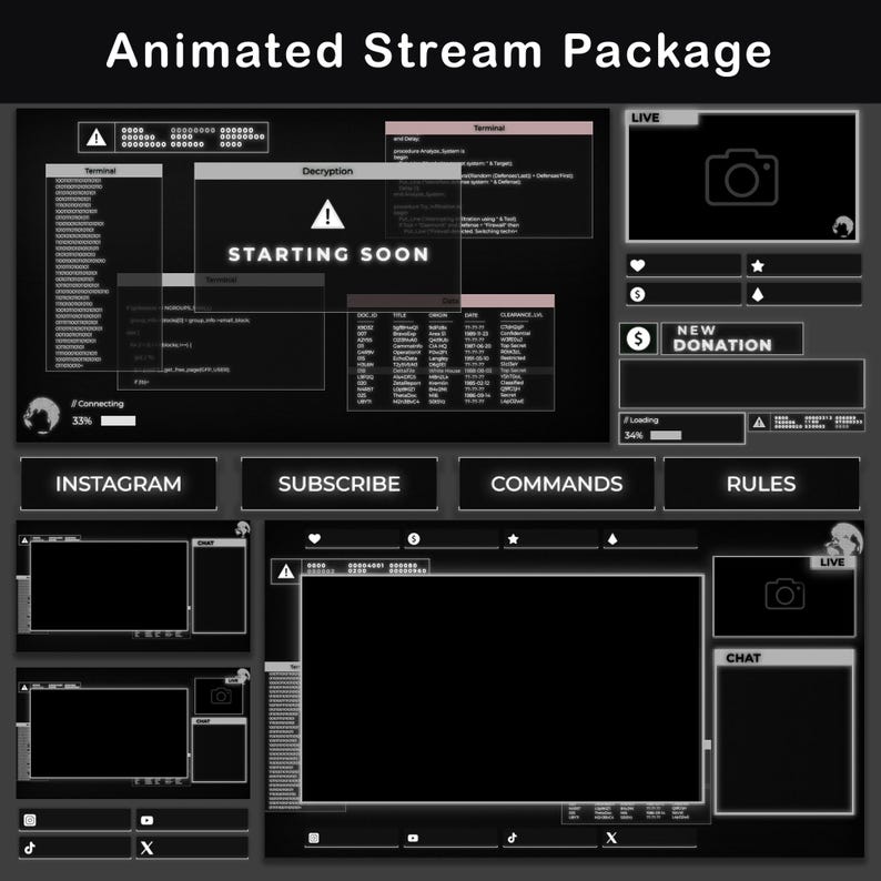 Animated Twitch Overlays Package Dark Retro 80's Design, Vintage Black ...