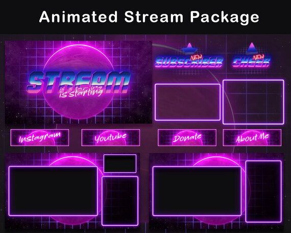 Animated Stream Package Synthwave 80s Twitch Overlay Retro - Etsy