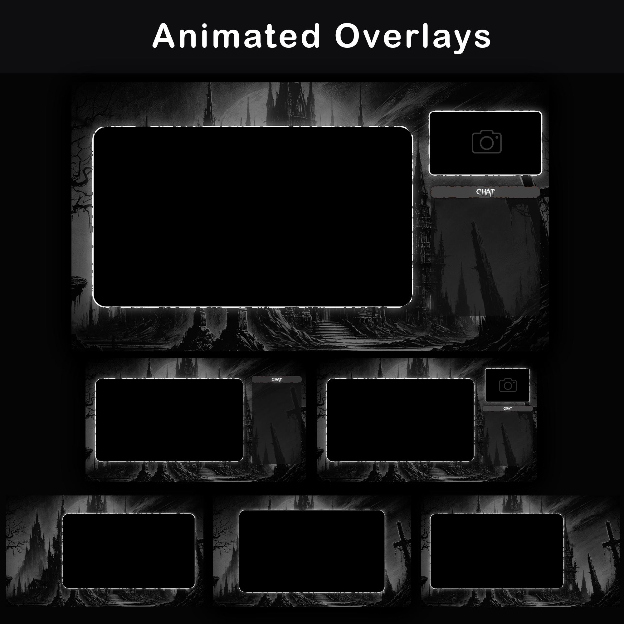 Animated Halloween Twitch Overlay Package, Dark Grey Stream OBS Overlay ...