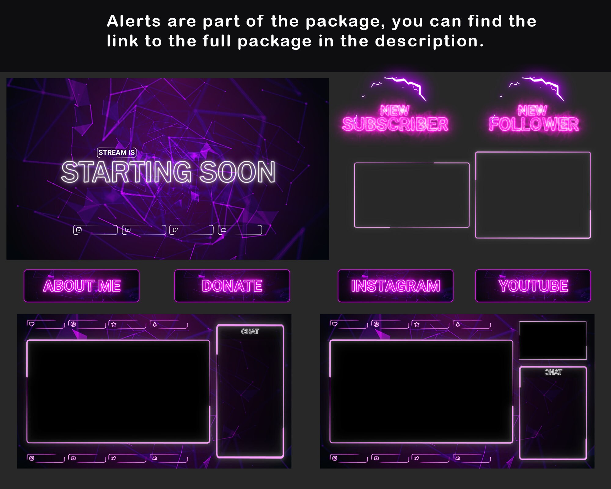 Animated Neon Twitch Stream Alerts Purple Neon New Follower, New ...
