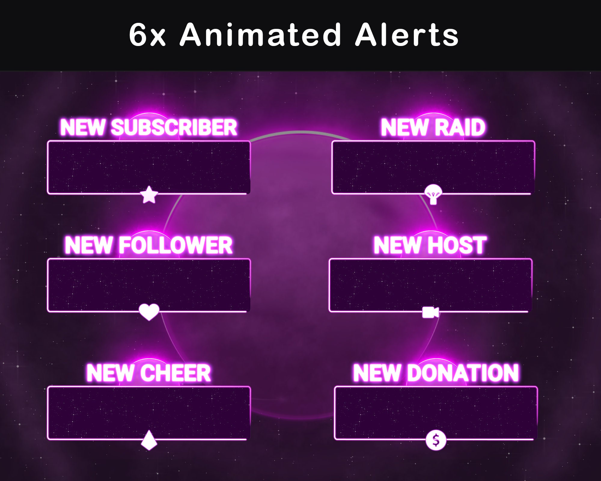Animated Stream Package Neon Purple Twitch Overlay Stream Alerts Webcam ...