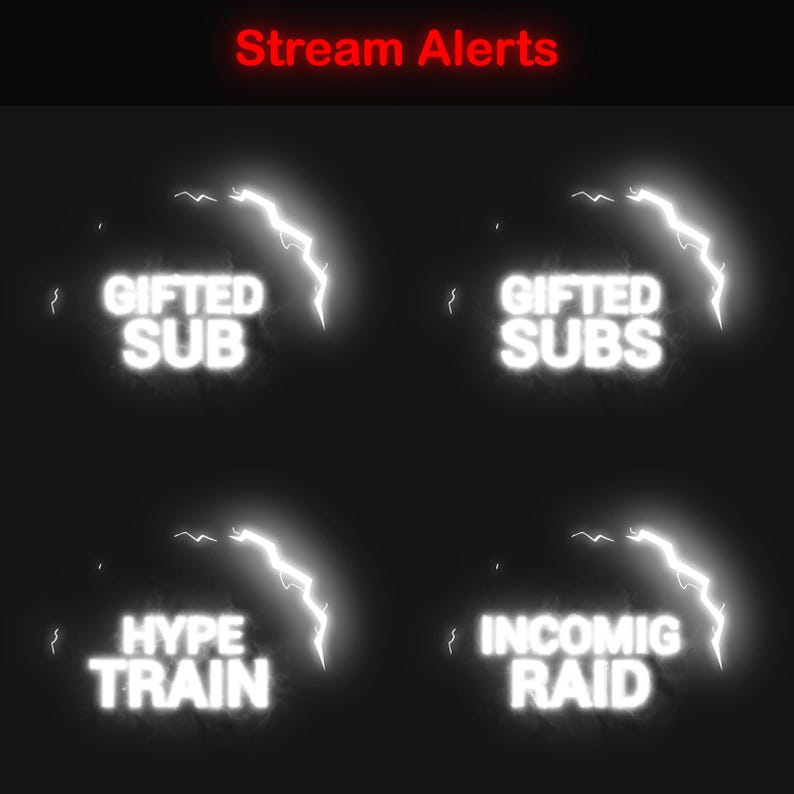 White Electric Animated Stream Alerts Pack for Twitch | 13x Lightning ...