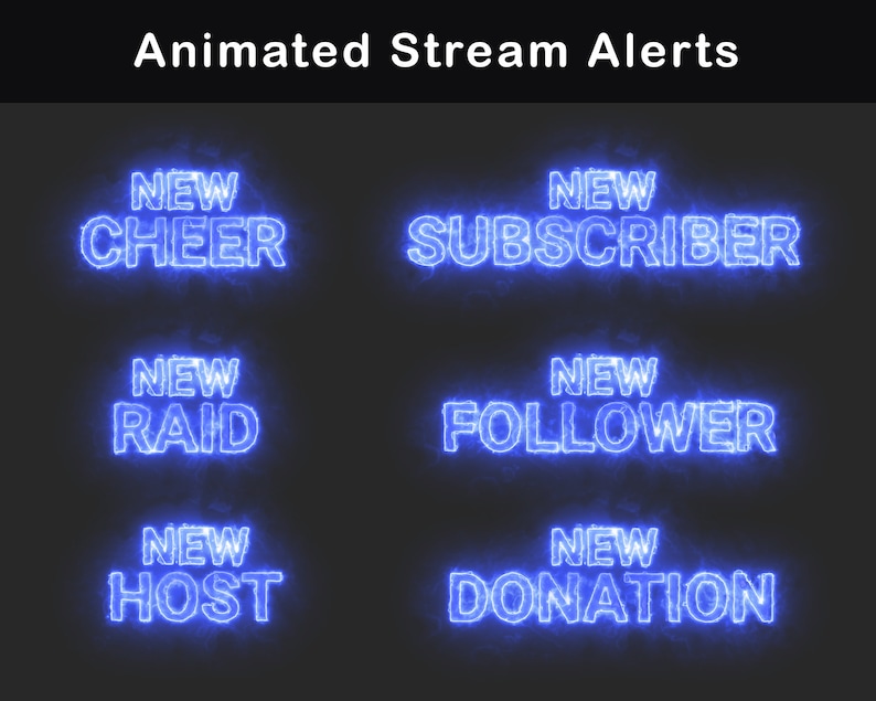 Animated Neon Twitch Stream Alerts Blue Neon New Follower, New Donation ...