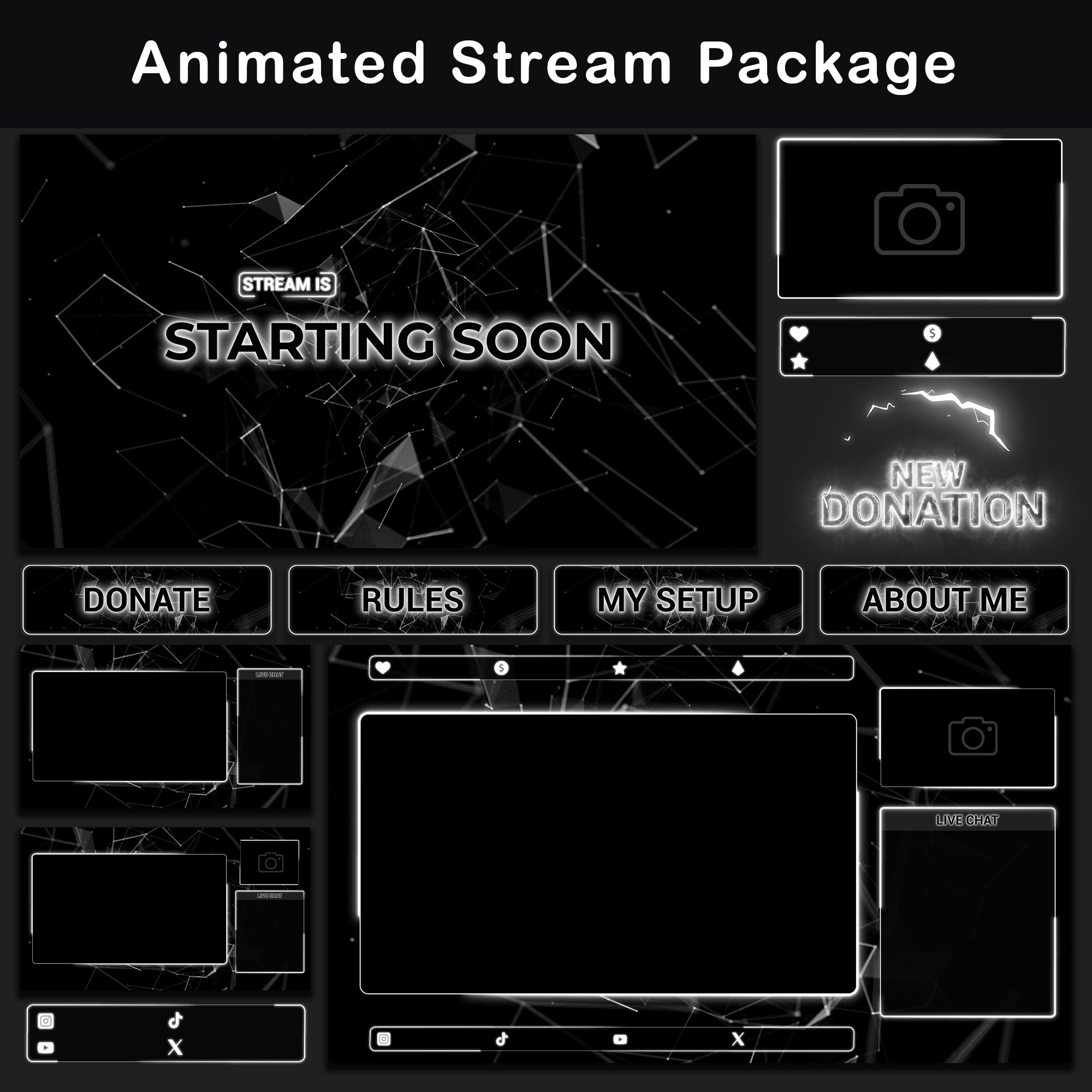 Animated Stream Alerts White Neon Style Twitch Alerts Twitch Overlay ...