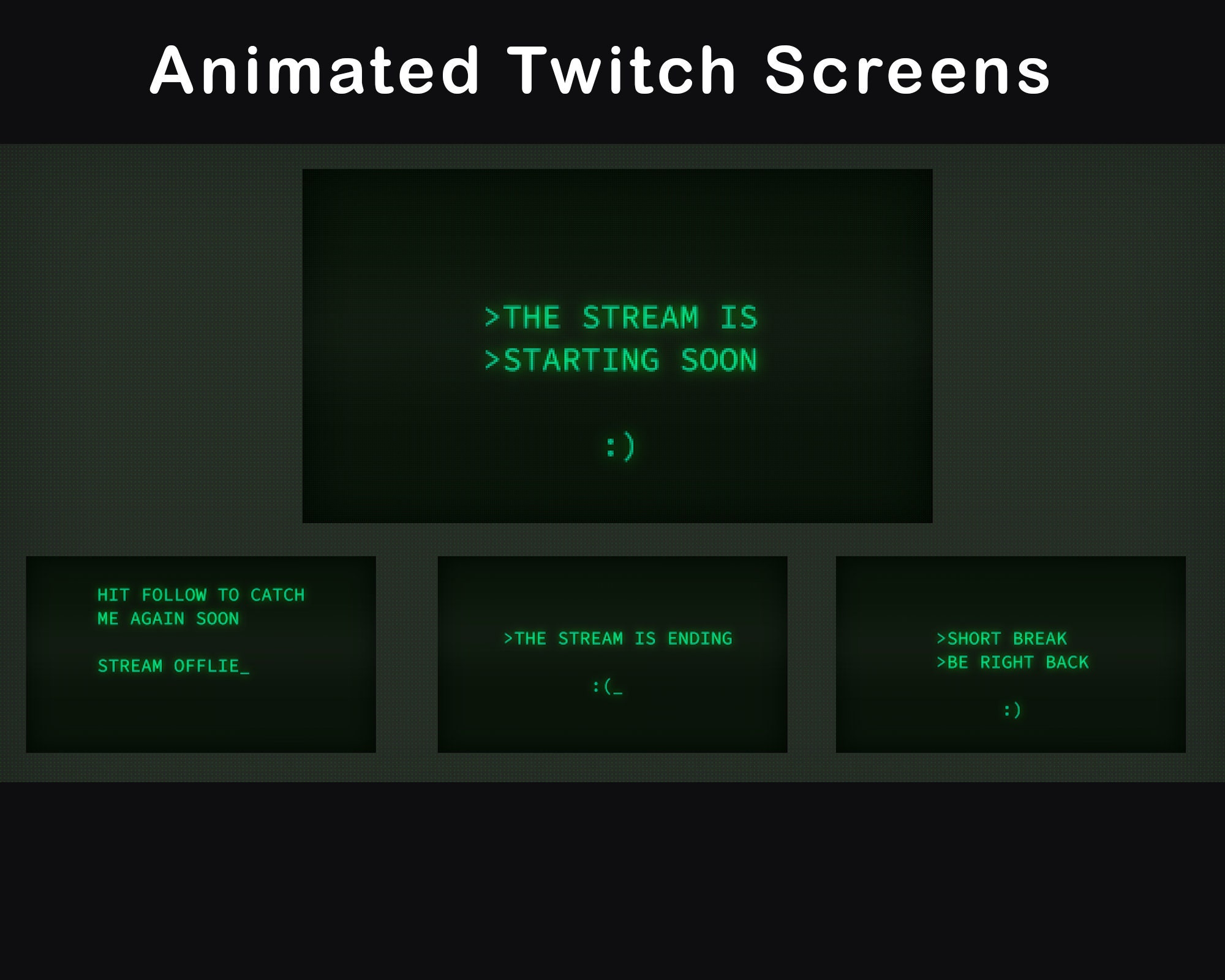 Animated Retro Twitch Screens Stream Screens Starting Soon, BRB, Ending ...