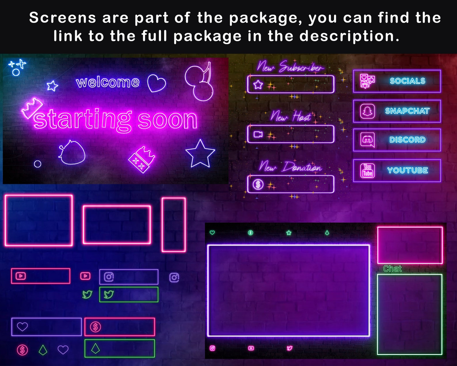 Animated Neon Twitch Screens Stream Screens Starting Soon, BRB, Ending ...