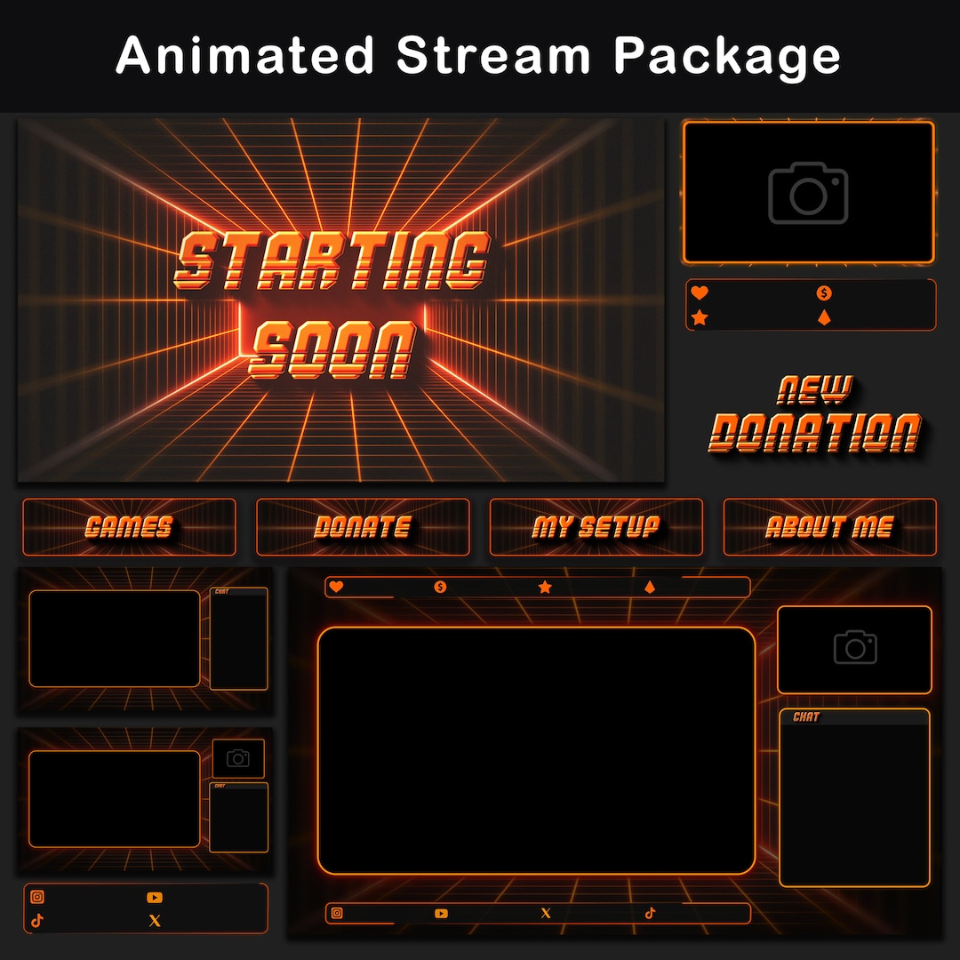 Animated Retro Twitch Overlays Pack Orange Stream Package Alerts ...
