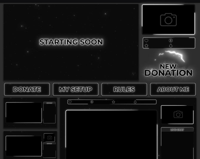 Premium Black and White Twitch Overlays Full Stream Package Black ...