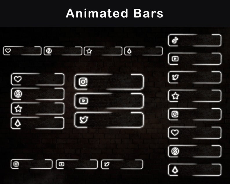Animated Twitch Overlay Package White Neon Stream Overlay Alerts ...