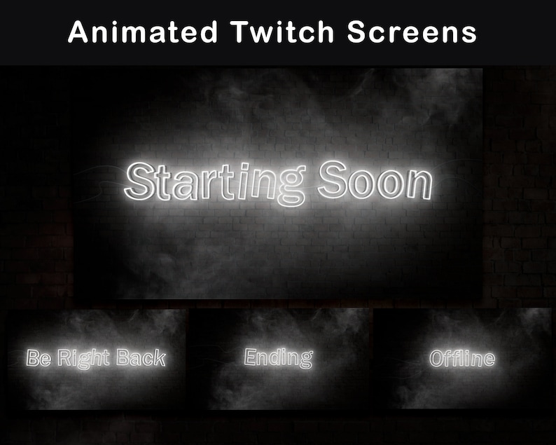 Animated Neon Twitch Screens Stream Screens Starting Soon, BRB, Ending ...
