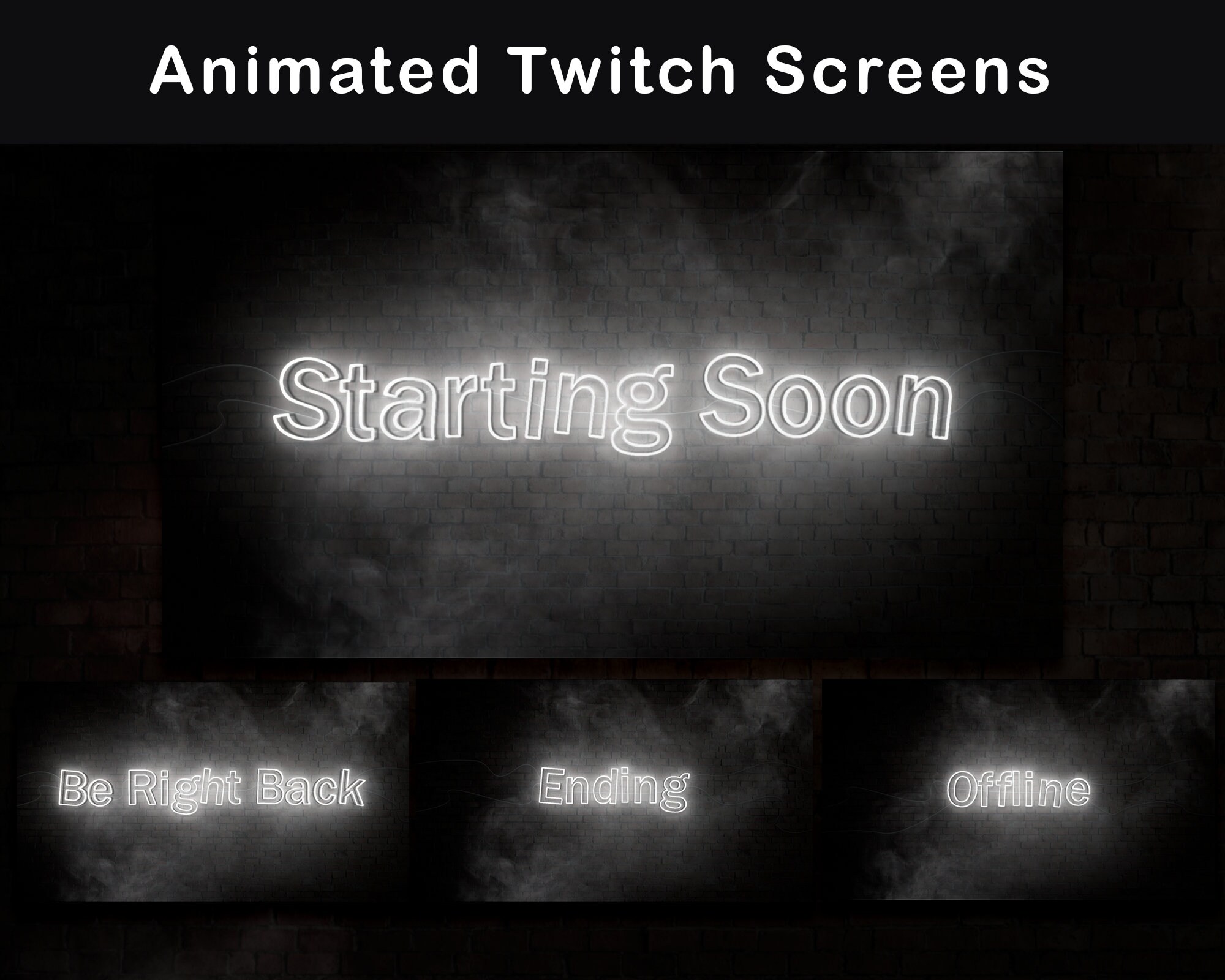 Animated Neon Twitch Screens Stream Screens Starting Soon, BRB, Ending ...