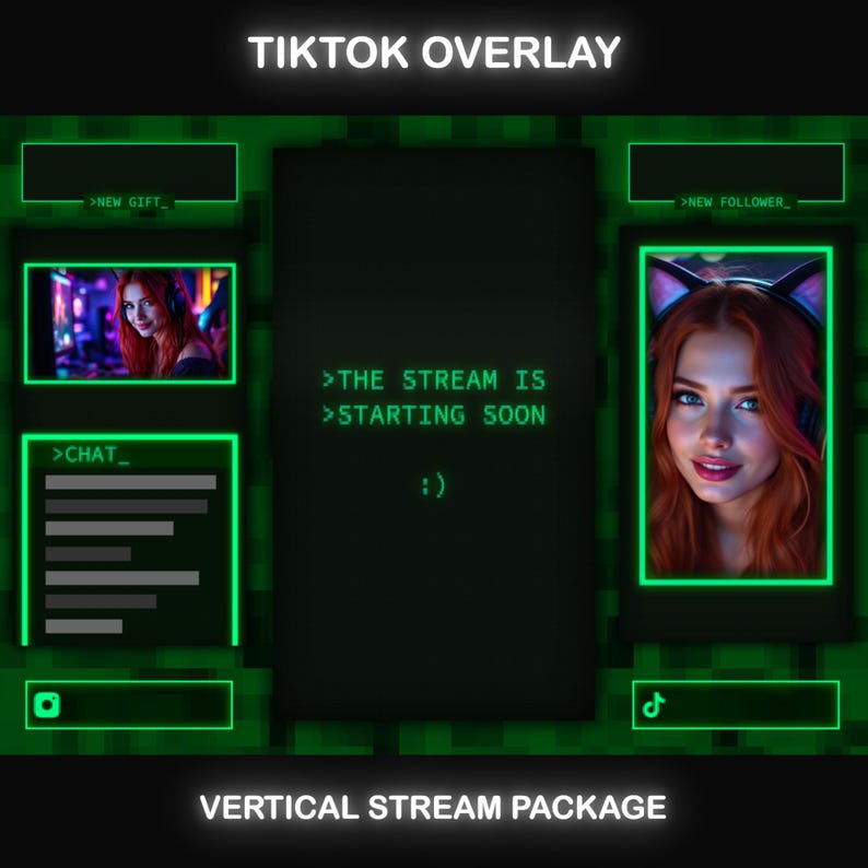 Tiktok Live Overlay Pack, Animated Retro CRT Vertical Stream Layout ...