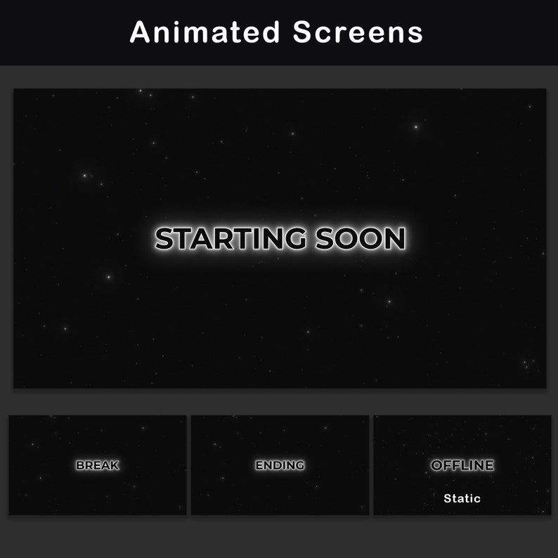 Animated Stream Package Dark Minimal Twitch OBS Overlay Black & White ...