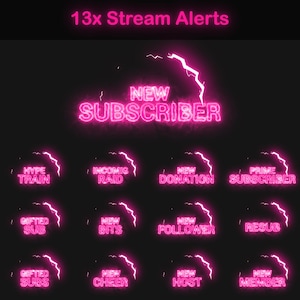 Pink Electric Animated Stream Alerts Pack for Twitch | 13x Lightning ...