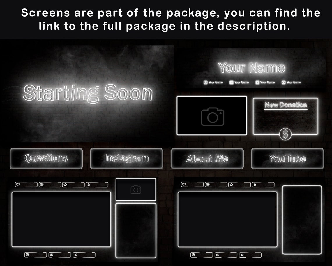 Animated Neon Twitch Screens Stream Screens Starting Soon, BRB, Ending ...