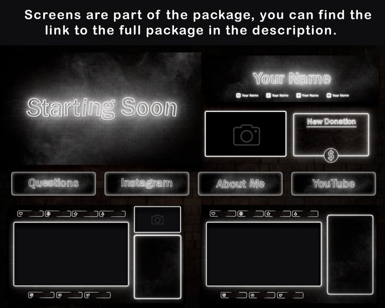 Animated Neon Twitch Screens Stream Screens Starting Soon, BRB, Ending ...