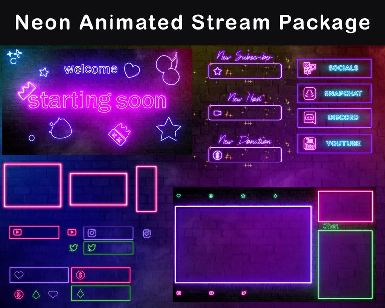 Twitch Animated Overlay Neon Twitch Stream Package - Etsy