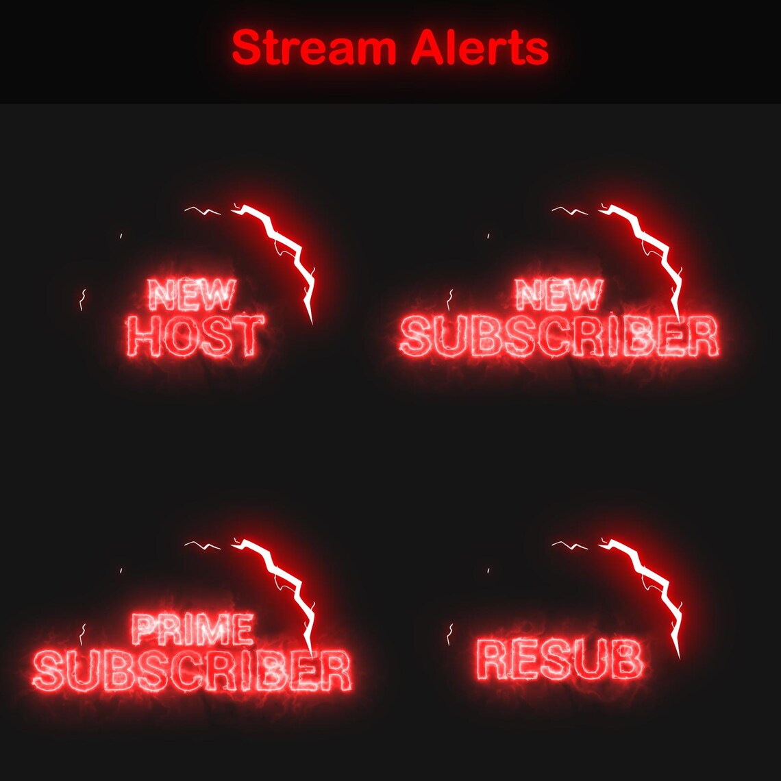 Red Electric Animated Stream Alerts Pack for Twitch | 13x Lightning ...