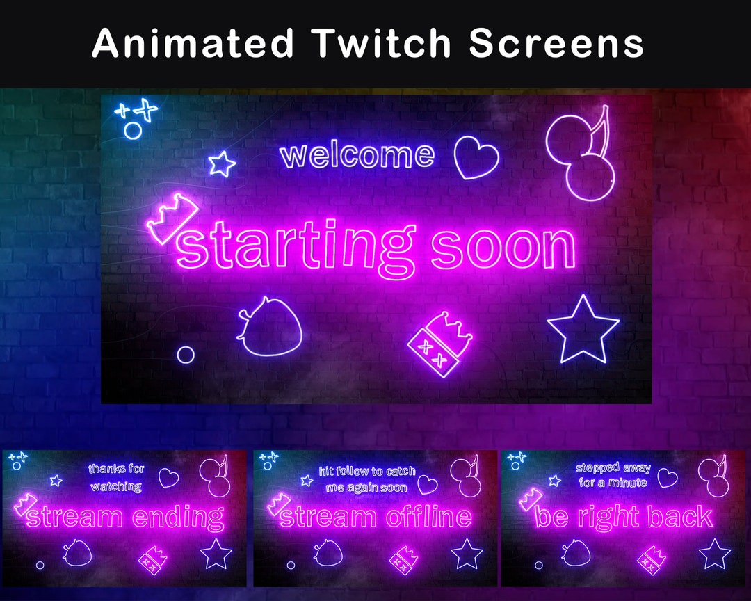 Animated Neon Twitch Screens | Stream Screens | Starting Soon, BRB ...