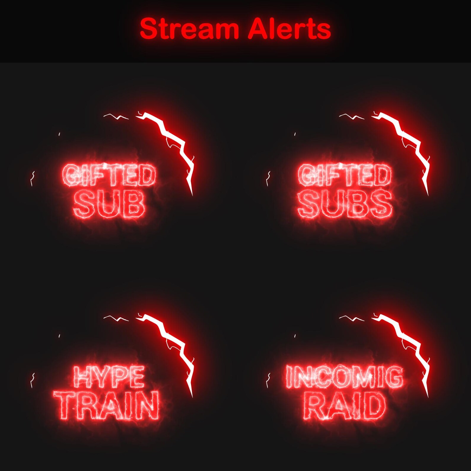 Red Electric Animated Stream Alerts Pack for Twitch | 13x Lightning ...