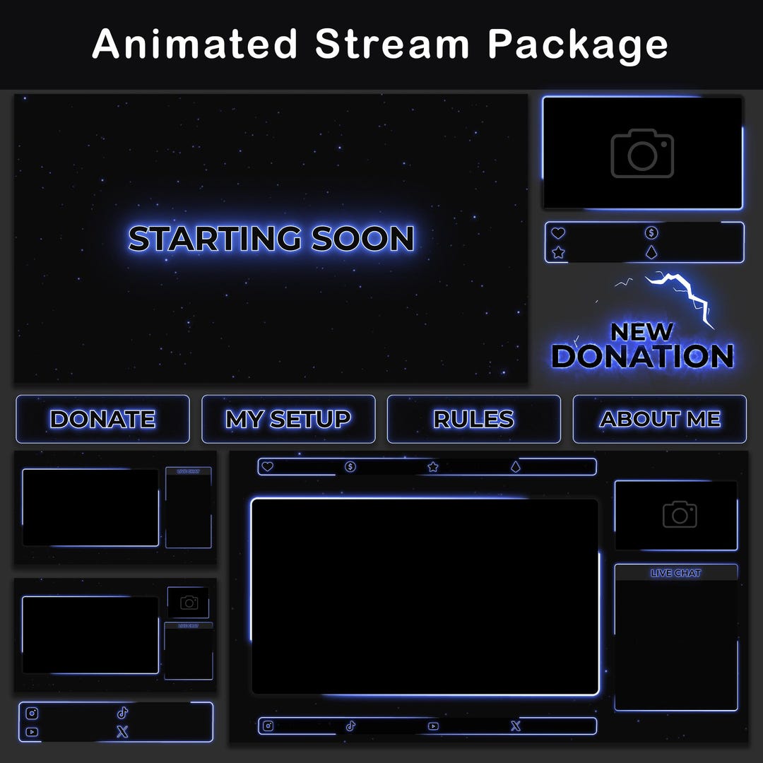 Minimalist Dark Twitch Overlay, Animated Stream Package for OBS ...