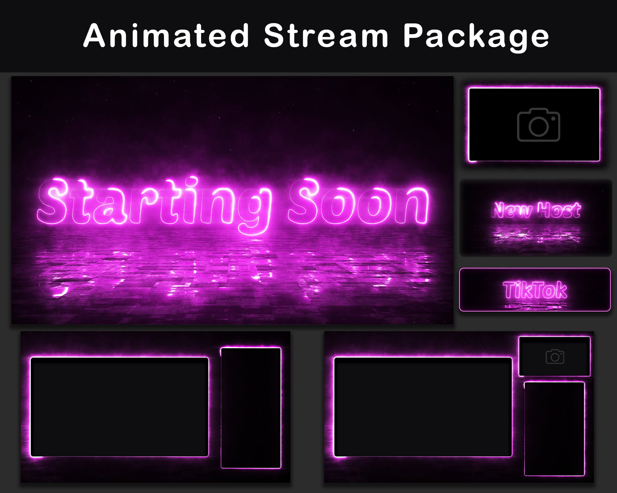 Neon Purple Animated Twitch Overlay Package Stream Overlay Panels ...