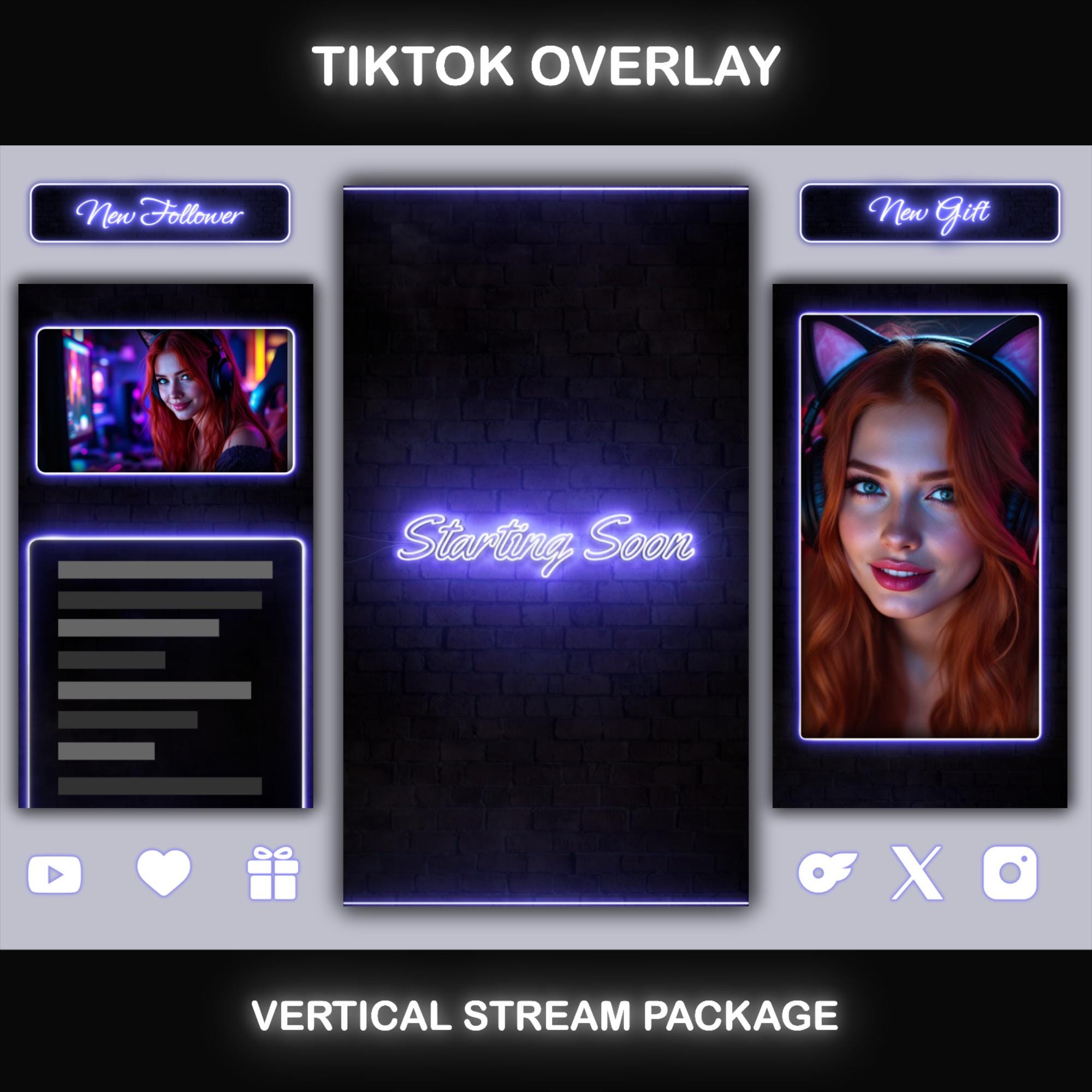 Tiktok Overlay Animated Neon Blue Package, Vertical Streaming Overlay ...