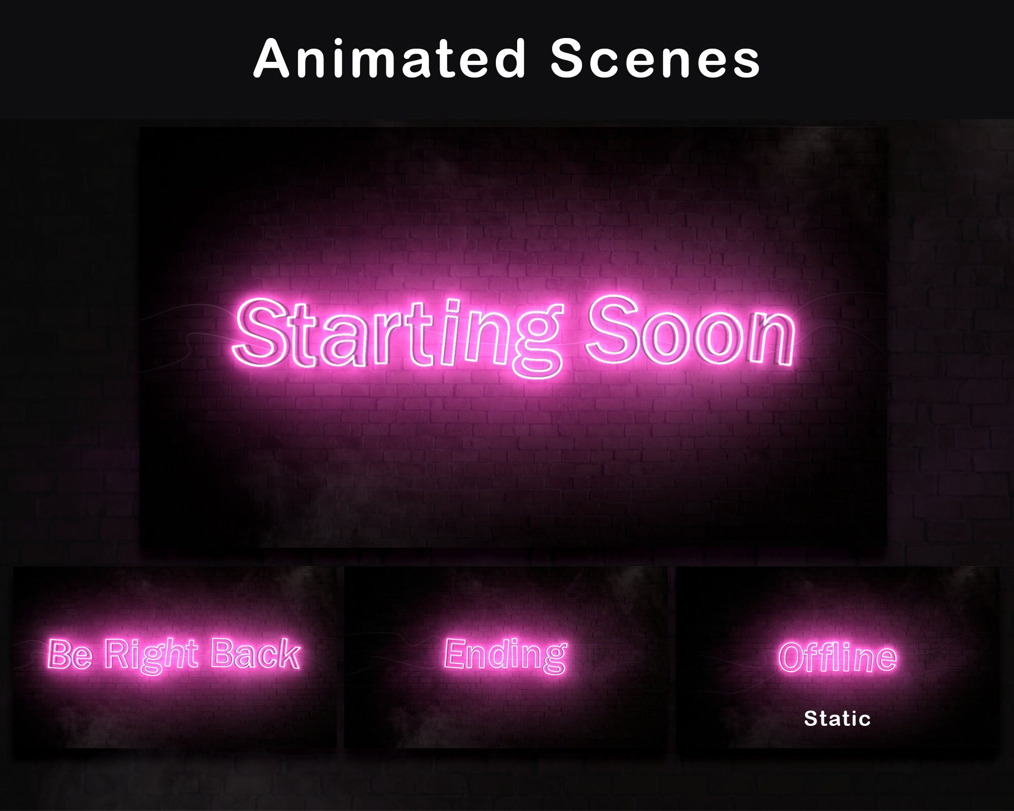 Twitch Overlay Package Animated Pink Neon Stream Overlay - Etsy UK