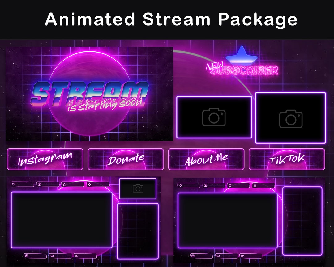 Retro Animated Twitch Overlay Package | Stream Alerts, Webcam Overlay ...