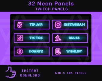 36 Twitch Panels NEON BLUE | Neon Panels for Twitch | Twitch Profile ...