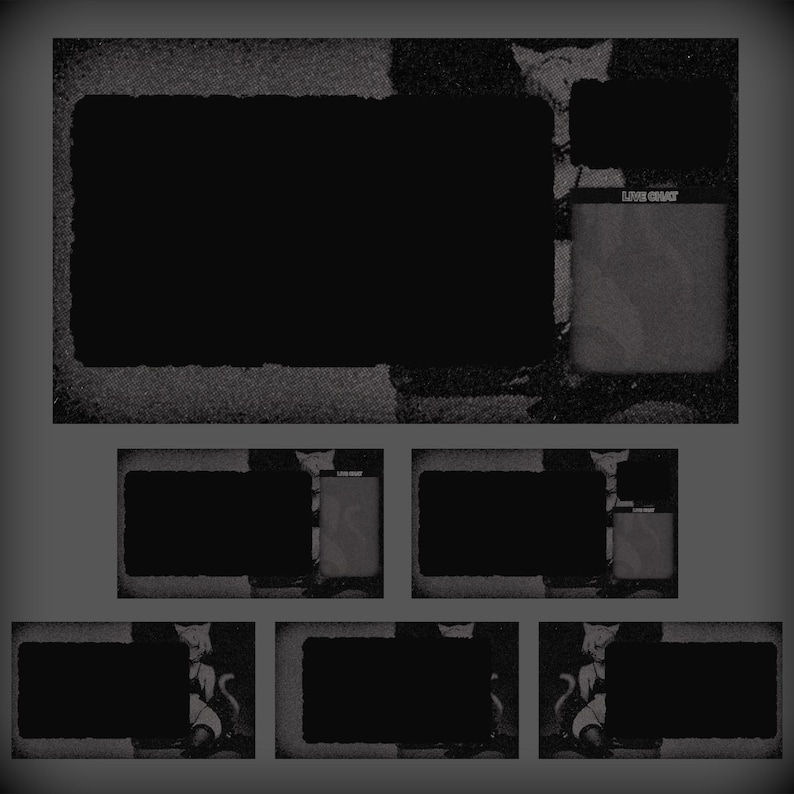Animated Twitch Overlay Package, Grunge Black & White Anime Catgirl ...
