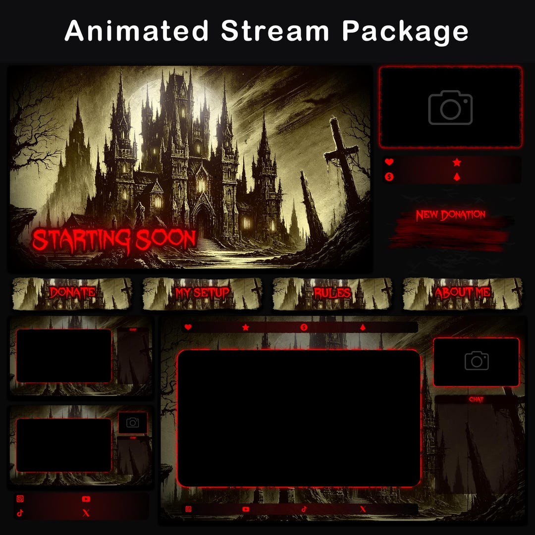 Animated Halloween Twitch Overlay Package, Dark & Red Stream OBS ...